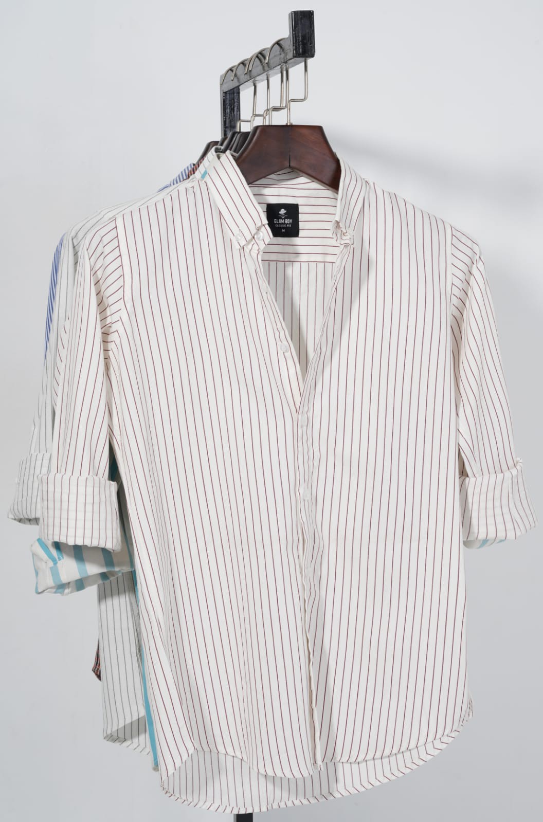 White & Maroon Striped Shirt – Classic & Comfortable